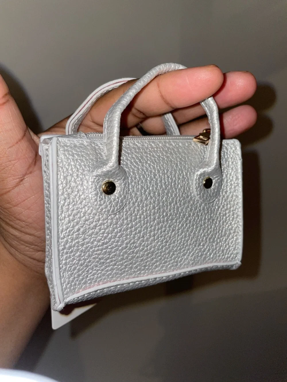 Accessories | Metallic Silver Pebbled Leather Mini Bag Charm | Poshmark